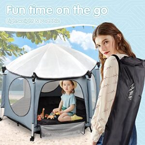 Baby Playpen for Babies and Toddlers, BIUSIKAN Premium Portable Baby Play Yard, Lightweight Pop Up Pack and Play Baby Beach Tent with Canopy and Travel Bag, Toddler Playpen for Indoor/Outdoor use