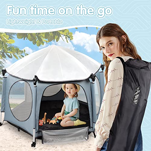 Baby Playpen for Babies and Toddlers, BIUSIKAN Premium Portable Baby Play Yard, Lightweight Pop Up Pack and Play Baby Beach Tent with Canopy and Travel Bag, Toddler Playpen for Indoor/Outdoor use