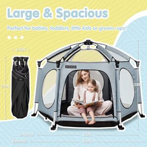 Baby Playpen for Babies and Toddlers, BIUSIKAN Premium Portable Baby Play Yard, Lightweight Pop Up Pack and Play Baby Beach Tent with Canopy and Travel Bag, Toddler Playpen for Indoor/Outdoor use