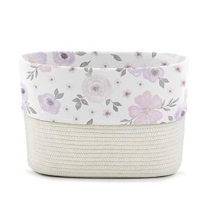 sweet jojo designs lavender purple boho floral girl woven storage basket decorative cotton rope lined bin baby nursery kids bedroom toys closet organizer grey bohemian farmhouse shabby chic watercolor