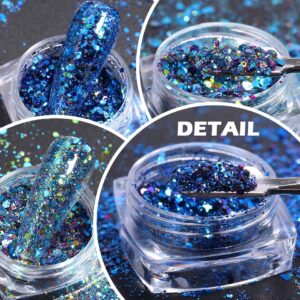 6 Boxes Holographic Nail Art Glitter Powder Shinny Laser Nail Sequins Sparkly Bright Metallic Glitter Flakes Laser Pink Blue Nail Powder with Designs for Women DIY Manicure Tips