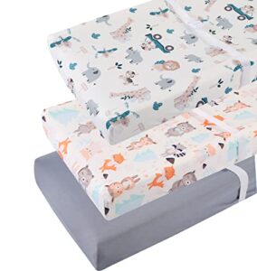 tontukatu changing pad cover set 3 pack jersey knit ultra soft for baby boys girls elephant tiger/fox/grey