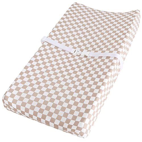 LifeTree Muslin Changing Pad Cover for Baby Girls Boys, Bamboo Cotton Comfort Neutral Diaper Change Table Pad Covers, Soft Boho Changing Pad Sheets, Checkered, 16"x32"