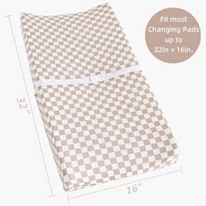 LifeTree Muslin Changing Pad Cover for Baby Girls Boys, Bamboo Cotton Comfort Neutral Diaper Change Table Pad Covers, Soft Boho Changing Pad Sheets, Checkered, 16"x32"