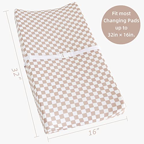 LifeTree Muslin Changing Pad Cover for Baby Girls Boys, Bamboo Cotton Comfort Neutral Diaper Change Table Pad Covers, Soft Boho Changing Pad Sheets, Checkered, 16"x32"