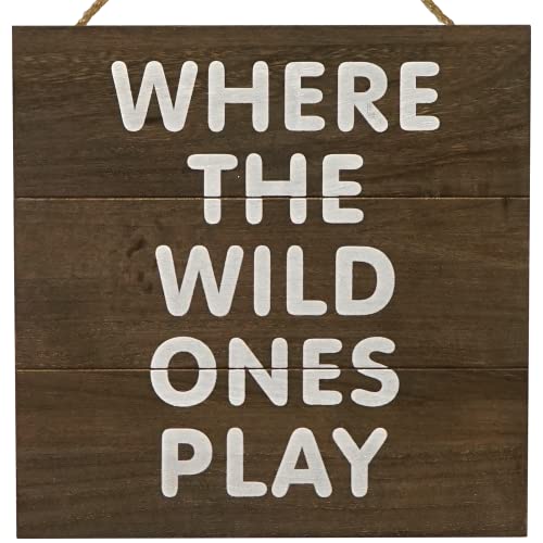 HAMUIERS Where the Wild Ones Play Sign - Playroom Decor for Kids, Woodland Nursery Decor, Rustic Wood Toddler Room Wall Decor Hanging Sign for Kids Bedroom Decor, Baby Nursery Gifts