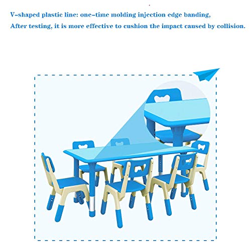 LIUYUNQI 1 Table and 6 Chairs Kindergarten Desk and Chair Set Can Lift Children's Desk Household Simple Baby Table Plastic Rectangle Toy Table (Color : Blue)