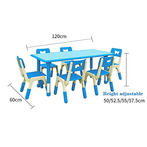 LIUYUNQI 1 Table and 6 Chairs Kindergarten Desk and Chair Set Can Lift Children's Desk Household Simple Baby Table Plastic Rectangle Toy Table (Color : Blue)