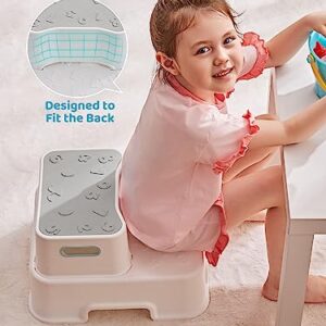 HEETA 2 Step Stool for Kids and Toddler, Anti-Slip Sturdy Step Stool for Potty Training or Kitchen Helper Stool, 2 in 1 Step Dual Height to Reach Kitchen Counter Bed or Sink, Grey & White