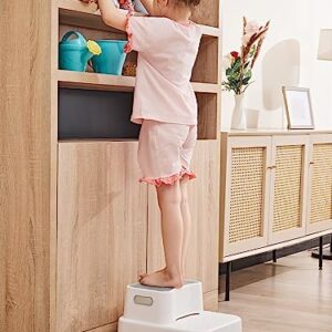 HEETA 2 Step Stool for Kids and Toddler, Anti-Slip Sturdy Step Stool for Potty Training or Kitchen Helper Stool, 2 in 1 Step Dual Height to Reach Kitchen Counter Bed or Sink, Grey & White