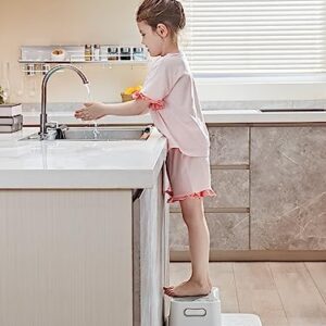 HEETA 2 Step Stool for Kids and Toddler, Anti-Slip Sturdy Step Stool for Potty Training or Kitchen Helper Stool, 2 in 1 Step Dual Height to Reach Kitchen Counter Bed or Sink, Grey & White