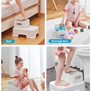 HEETA 2 Step Stool for Kids and Toddler, Anti-Slip Sturdy Step Stool for Potty Training or Kitchen Helper Stool, 2 in 1 Step Dual Height to Reach Kitchen Counter Bed or Sink, Grey & White