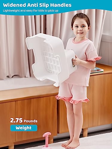 HEETA 2 Step Stool for Kids and Toddler, Anti-Slip Sturdy Step Stool for Potty Training or Kitchen Helper Stool, 2 in 1 Step Dual Height to Reach Kitchen Counter Bed or Sink, Grey & White