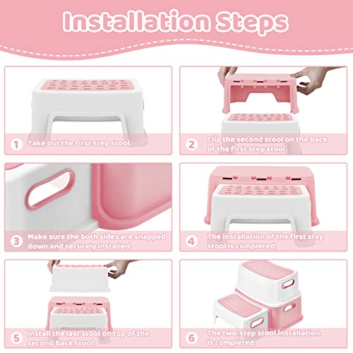 Step Stools for Kids, Toddler Step Stool for Bathroom Sink, Toilet Potty Training and Daily Stool Pink