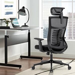 Luckyear Office Chairs,Ergonomic Home Desk Chairs,Adjustable Big Computer Chair with Lumbar Support Breathable Mesh Backrest Headrest,Tall Executive Office Task Chair,Black