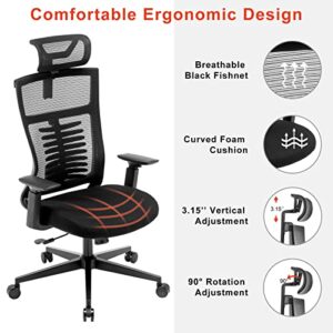 Luckyear Office Chairs,Ergonomic Home Desk Chairs,Adjustable Big Computer Chair with Lumbar Support Breathable Mesh Backrest Headrest,Tall Executive Office Task Chair,Black