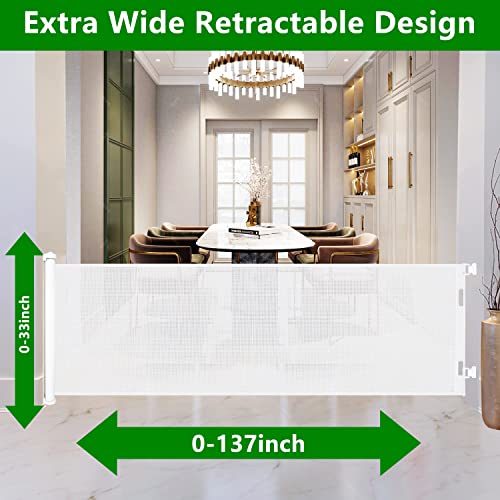 137 Inches Extra Wide Retractable Baby Gate - Indoor/Outdoor, for Doorways and Stairs - Perfect for Kids, Pets, and Large Dogs Gate for Stairs.