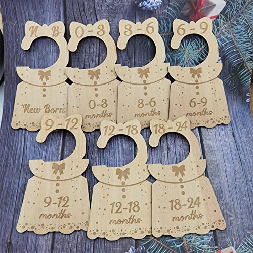 Colcolo 7Pcs Wood Baby Cloth Organizers, Infant Wardrobe Dividers,Baby Clothing Size Age Dividers,Newborn Wardrobe Dividers,Hanging Clothes Size Dividers, Style C