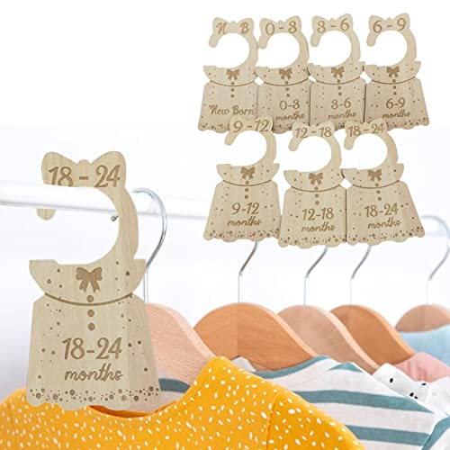 Colcolo 7Pcs Wood Baby Cloth Organizers, Infant Wardrobe Dividers,Baby Clothing Size Age Dividers,Newborn Wardrobe Dividers,Hanging Clothes Size Dividers, Style C