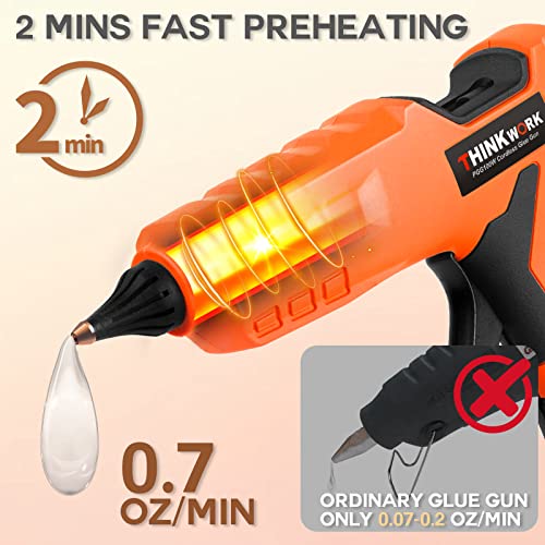 THINKWORK Hot Glue Gun, 20V Cordless Glue Gun with 30 PCS Full Size Sticks, Drip-Free Fast Heating Glue Gun Kit for DIY&Crafts, Repair and Construction, Rechargeable Battery and Charger Included