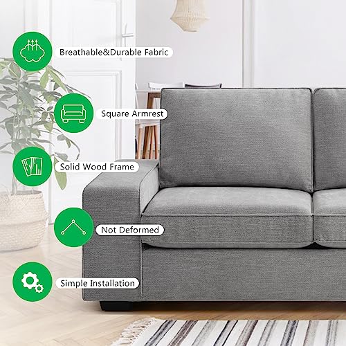 ABAKAN 88.58" Modern Couches Sofas for Living Room, Luxury Chenille Loveseat Couch with Metal Solid Wood Frame,High Density Cotton, Removable Back Cushion and Seat Cushion(Light Grey)