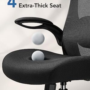 HUANUO Ergonomic Mesh Office Chair, High Back Desk Chair with Adjustable Lumbar Support & Headrest, Flip-Up Armrests, and Adjustable Height, Home Computer Chair with Tilt Lock Function