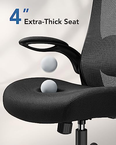 HUANUO Ergonomic Mesh Office Chair, High Back Desk Chair with Adjustable Lumbar Support & Headrest, Flip-Up Armrests, and Adjustable Height, Home Computer Chair with Tilt Lock Function