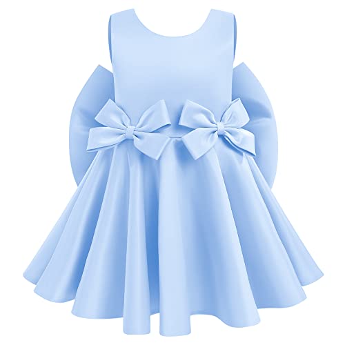 Baby Girl Wedding Outfit - Toddler Girls Party Princess Puffy Tutu Dress Bowknot Special Princess Pageant Christening Baptism Birthday Gowns Flower Girl Dress Light Blue - V Back 12-18 Months