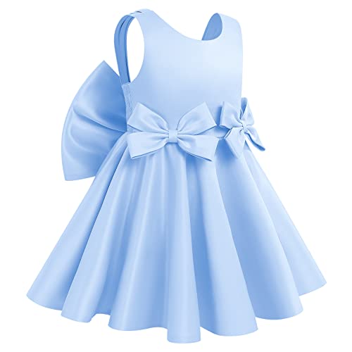 Baby Girl Wedding Outfit - Toddler Girls Party Princess Puffy Tutu Dress Bowknot Special Princess Pageant Christening Baptism Birthday Gowns Flower Girl Dress Light Blue - V Back 12-18 Months