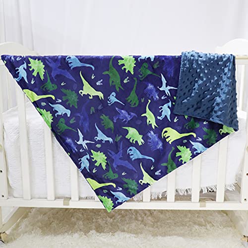 TANOFAR Baby Blankets & Diaper Organizer Stackers, 30 x 40 Inch Minky Blanket, 2pcs Baby Nursery Diaper Stacker, Dinosaur