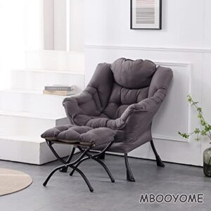 MBOOYOME Lazy Lazy Chair with Ottoman, Modern Soft Reading Chair Accent Contemporary Lounge Leisure Sofa Chair with Armrests and a Side Pocket for Living Room, Bedroom, Dorm & Office, Dark Grey