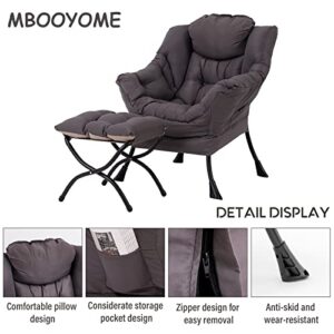 MBOOYOME Lazy Lazy Chair with Ottoman, Modern Soft Reading Chair Accent Contemporary Lounge Leisure Sofa Chair with Armrests and a Side Pocket for Living Room, Bedroom, Dorm & Office, Dark Grey