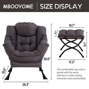 MBOOYOME Lazy Lazy Chair with Ottoman, Modern Soft Reading Chair Accent Contemporary Lounge Leisure Sofa Chair with Armrests and a Side Pocket for Living Room, Bedroom, Dorm & Office, Dark Grey