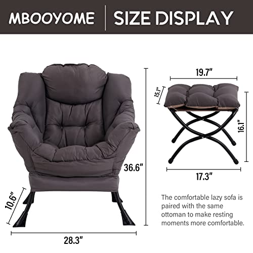 MBOOYOME Lazy Lazy Chair with Ottoman, Modern Soft Reading Chair Accent Contemporary Lounge Leisure Sofa Chair with Armrests and a Side Pocket for Living Room, Bedroom, Dorm & Office, Dark Grey