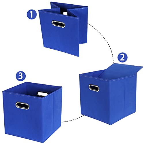 STOREONE Fabric Storage Bins Cubes Baskets Containers-(11X11X11") with Dual Handles for Shelf Closet, Nursery Home ， Bedroom Organizers, Foldable Set of 3 (Dark Blue)