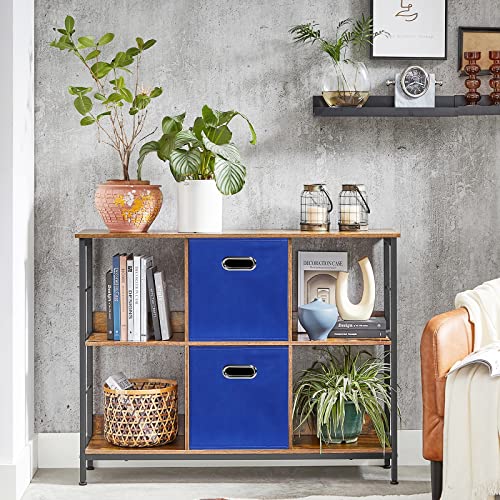 STOREONE Fabric Storage Bins Cubes Baskets Containers-(11X11X11") with Dual Handles for Shelf Closet, Nursery Home ， Bedroom Organizers, Foldable Set of 3 (Dark Blue)