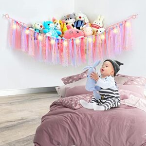 Stuffed Animal Storage Hammock, Plush Toy Hammock with LED Lights,Perfect Organizer Gift for Kids Children