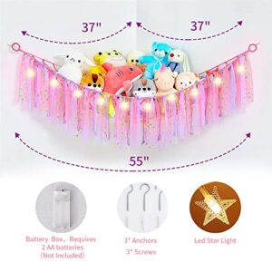 Stuffed Animal Storage Hammock, Plush Toy Hammock with LED Lights,Perfect Organizer Gift for Kids Children