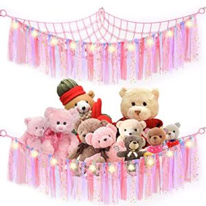 Stuffed Animal Storage Hammock, Plush Toy Hammock with LED Lights,Perfect Organizer Gift for Kids Children