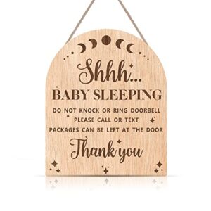 olmixa baby sleeping wooden hanging sign for front door (9.8x12inch), do not knock or ring door knob hanger sign, door hanger for outdoor outside porch kids room decor