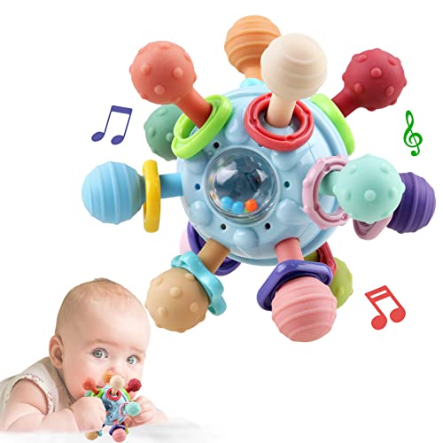 Baby Sensory Teething Toys - Baby Teethers Montessori Toys - Gifts for Infant Newborn Boys Girls 0 3 6 9 12 18 Months 1 One Year Old - Baby Rattle Chew Toys - Toddler Educational Learning Toys