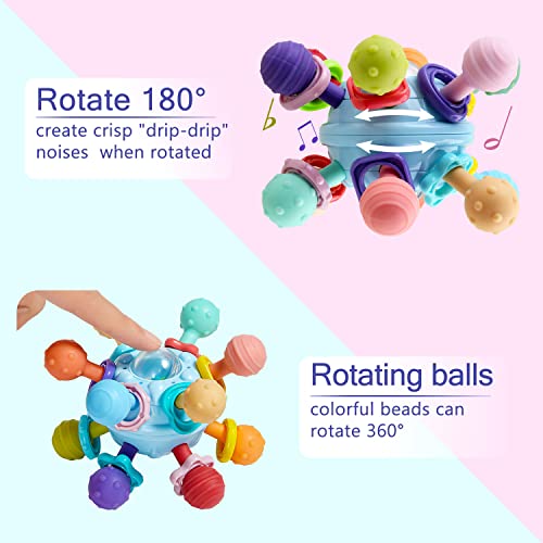 Baby Sensory Montessori Toy - Infant Teething Relief - Teethers for Newborn - Developmental Rattles Chew Toys Gifts for 0 3 6 9 12 18 Months Girl Boy -Toddler Travel Toy for 1 2 One Year Old