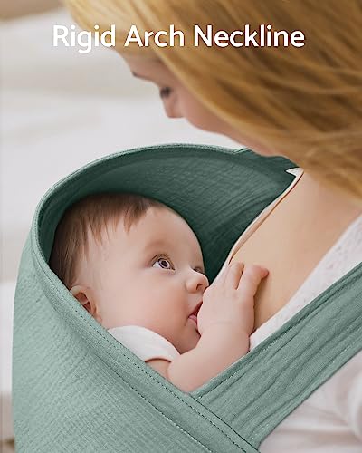 Muslin Nursing Cover for Breastfeeding, Breathable Privacy Nursing Covers with Arch Neckline for Mom, Soft Cotton Multi-use Nursing Apron (Roman Green)