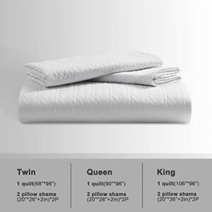 APNINO White Quilt Sets Queen, Lightweight Quilt Bedding Set for All Season, Soft Bedspread Coverlet with 2 Pillow Shams (White, 90x96 inches)