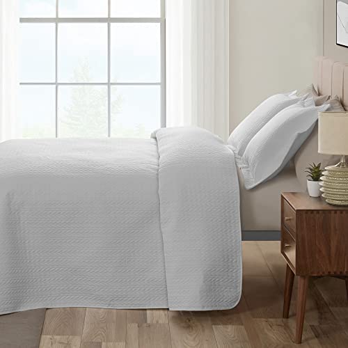 APNINO White Quilt Sets Queen, Lightweight Quilt Bedding Set for All Season, Soft Bedspread Coverlet with 2 Pillow Shams (White, 90x96 inches)