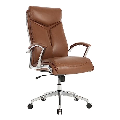 Realspace® Modern Comfort Verismo Bonded Leather High-Back Executive Chair, Brown/Chrome, BIFMA Certified