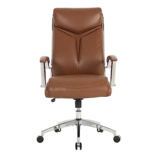 Realspace® Modern Comfort Verismo Bonded Leather High-Back Executive Chair, Brown/Chrome, BIFMA Certified