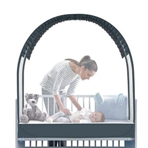 Mumzei Baby Crib Tent to Keep Baby from Climbing Out - Pop Up Safety Crib Net to Keep Baby in - Crib Mosquito Net – See Through Premium Mesh Cover - Grey