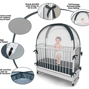 Mumzei Baby Crib Tent to Keep Baby from Climbing Out - Pop Up Safety Crib Net to Keep Baby in - Crib Mosquito Net – See Through Premium Mesh Cover - Grey