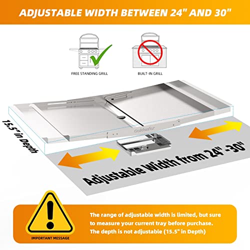 Grill Grease Tray Replacement for Dyna Glo With Catch Pan- Adjustable Grease Drip Pan Replacement, Bottom Grease Tray for Gas Grill Models from Nexgrill, Expert Grill, BHG and More (Width 24"-30")